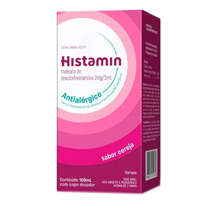 Histamin 0,4mg/mL, caixa com 1 frasco com 100mL de xarope + copo ...
