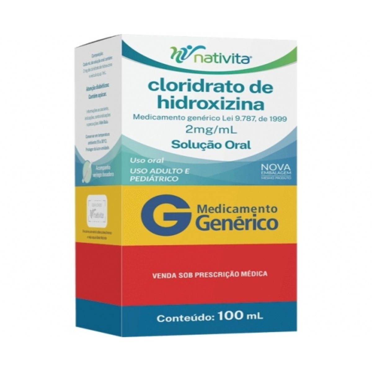 Cloridrato de Hidroxizina Nativita Farmacêutica 2mg/mL, caixa com 1 ...