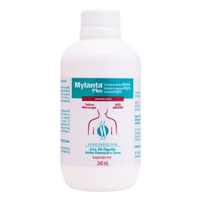 Mylanta Plus 80mg/mL + 80mg/mL + 6mg/mL, caixa com 1 frasco com 240mL ...