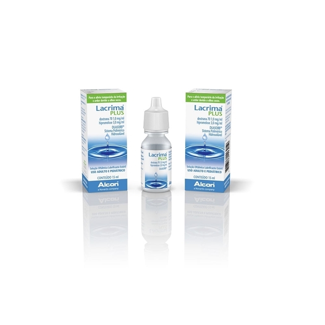 Lacrima Plus 1mg/mL + 3mg/mL, caixa com 1 frasco gotejador com 15mL de ...