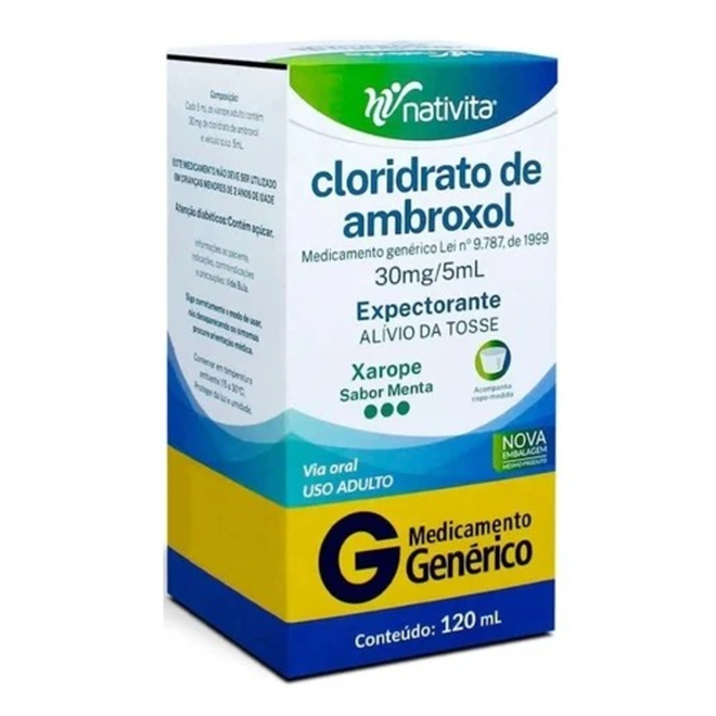 Cloridrato de Ambroxol Xarope Nativita Farmacêutica 30mg/5mL, caixa com ...