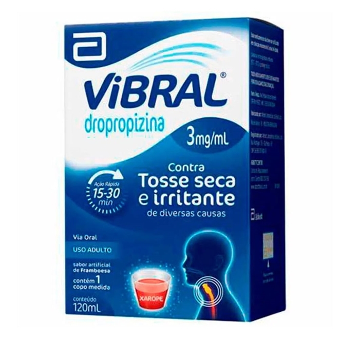 Vibral 3mg/mL, caixa contendo 1 frasco com 120mL de xarope de uso ...