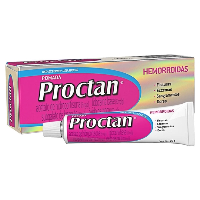 Proctan 5mg/g + 20mg/g + 20mg/g + 100mg/g, caixa com 1 bisnaga com 25g ...