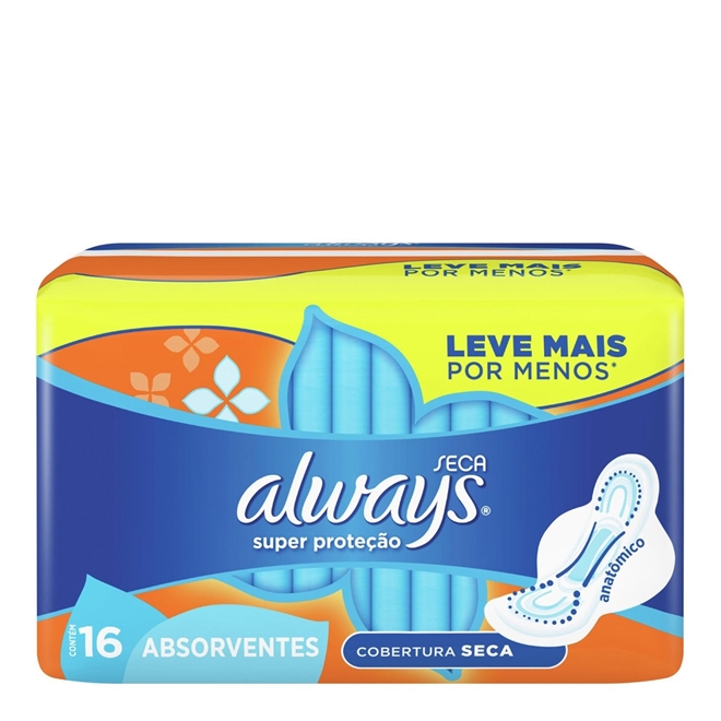Absorvente Always Super Proteção seca, com abas, 16 unidades ...