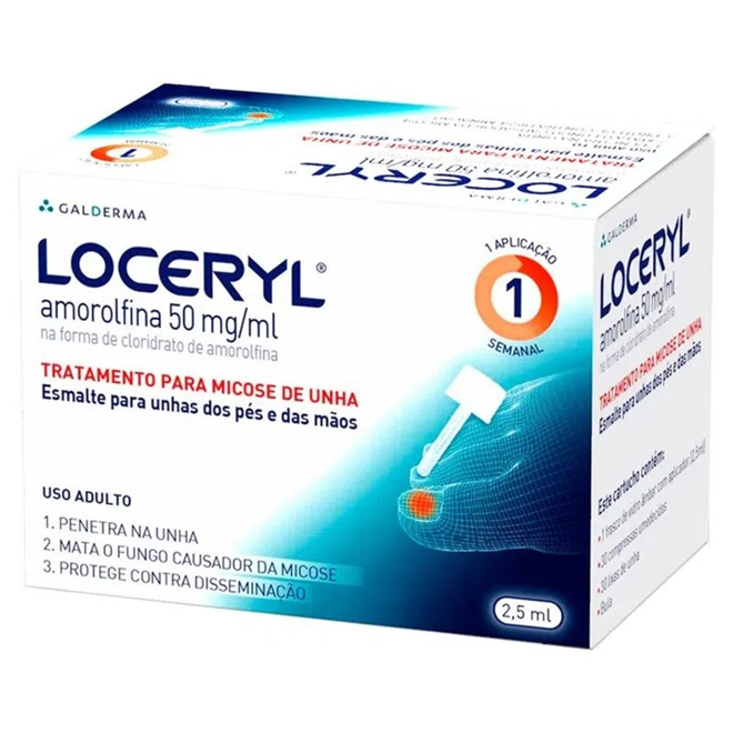 Loceryl 50mg/mL, caixa com 1 frasco com 2,5mL de esmalte de uso ...