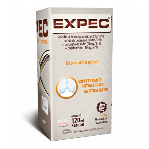 EXPEC XAROPE 120ML x 1 - LEGRAND - Expec 0,4mg/mL + 20mg/mL + 4mg/mL + 6mg/mL, caixa com 1 ...