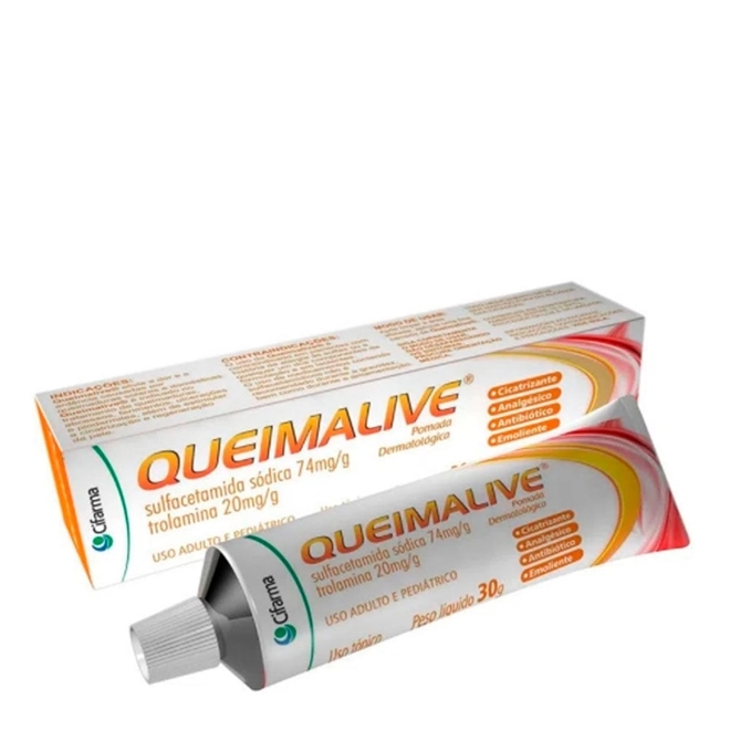 Queimalive 74mg/g + 20g/g, caixa com 1 bisnaga com 30g de pomada de uso ...